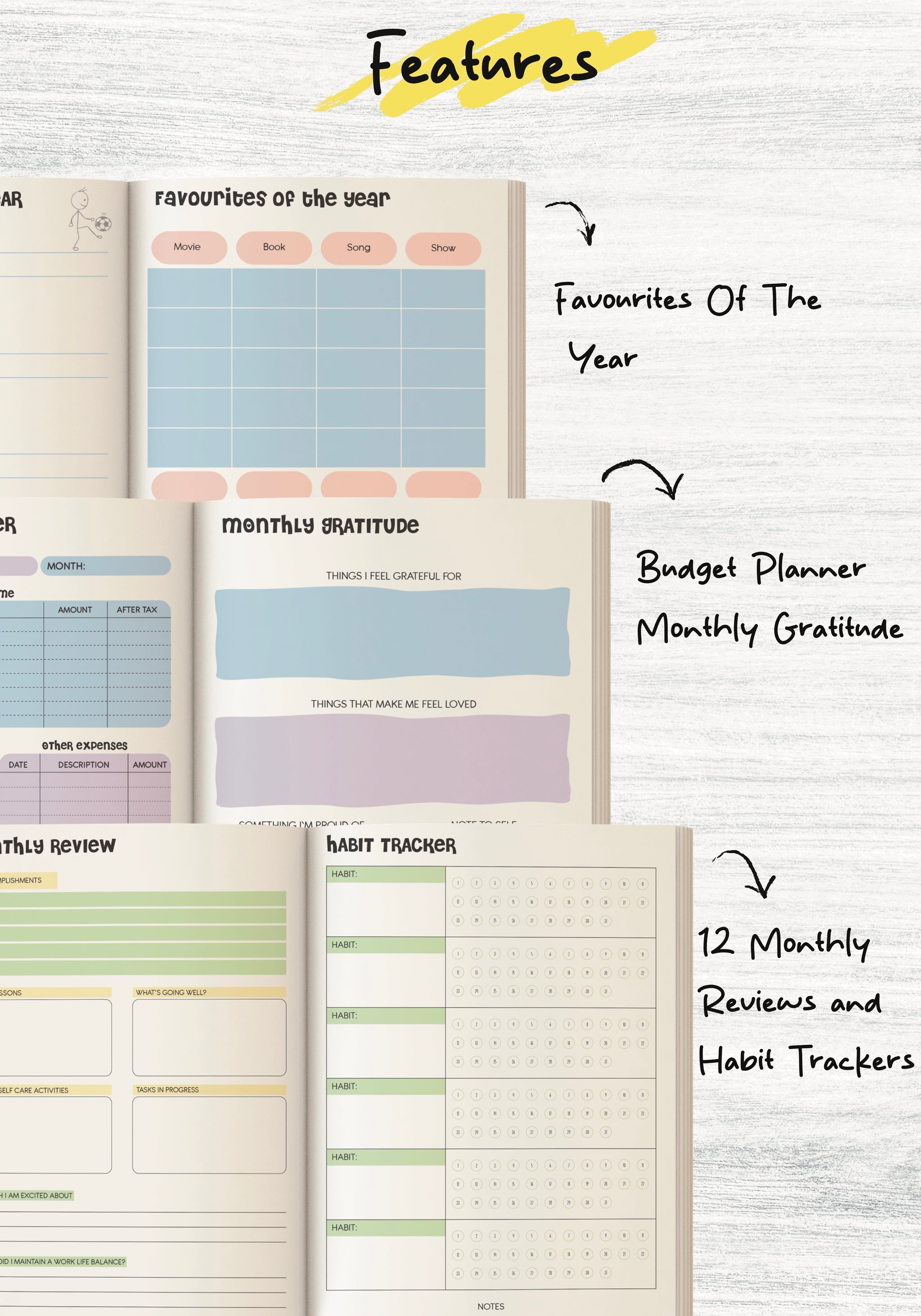 Undated Daily Journal Planner KIT with Pocket Diary, 2 Posters, 300+St ...